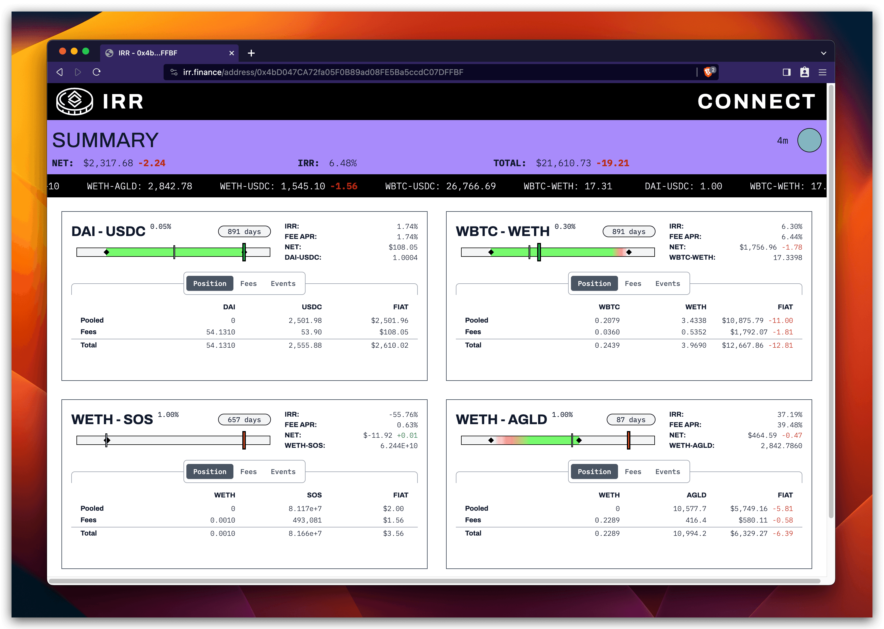 IRR Product Preview - Uniswap v3 LP Position Tracker